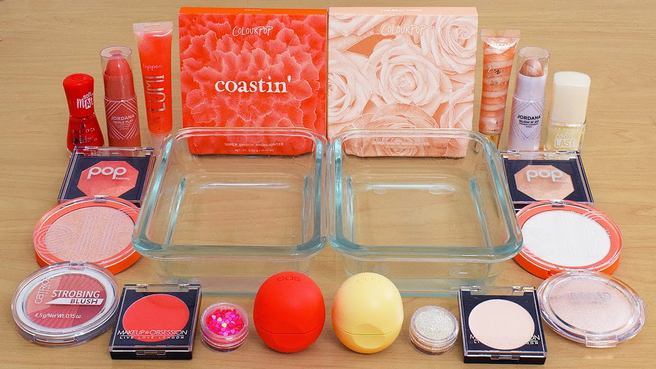Coral vs Beige - Coloring Slime ASMR with Makeup and Eyeshadow - YouTube