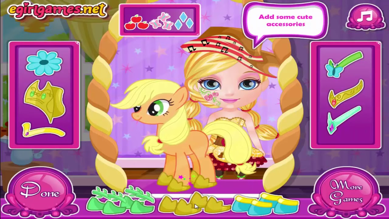 Baby Barbie My Little Pony 2 & Baby Barbie Applejack Pony Care Game for ...