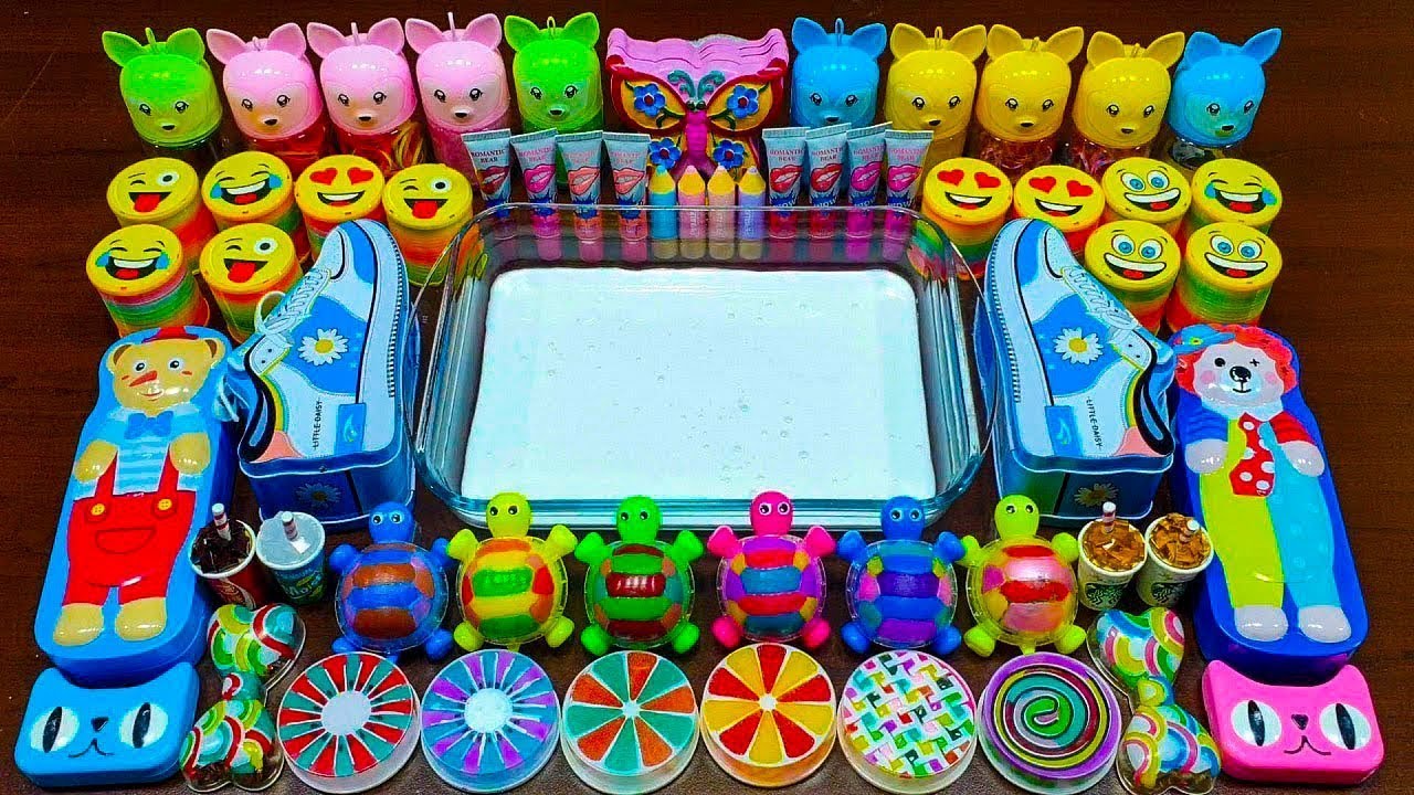 Mixing random things into glossy slime ! Relaxing slime video ! Alex ...