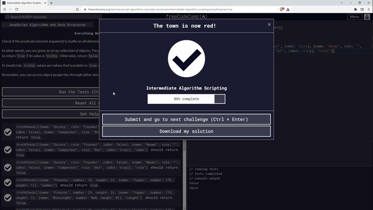 Intermediate Algorithm Scripting 1821 Everything Be True Freecodecamp Youtube