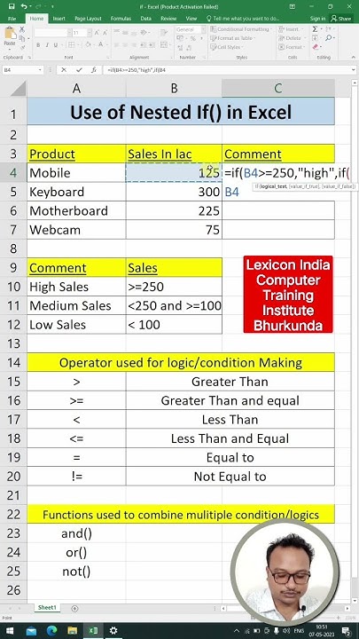 Use of Nested If() function in Excel - YouTube
