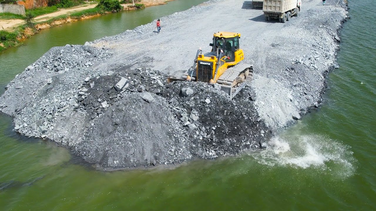 New Update! Marvelous Land Reclamation Porcess, Bulldozer Pushing Stone ...