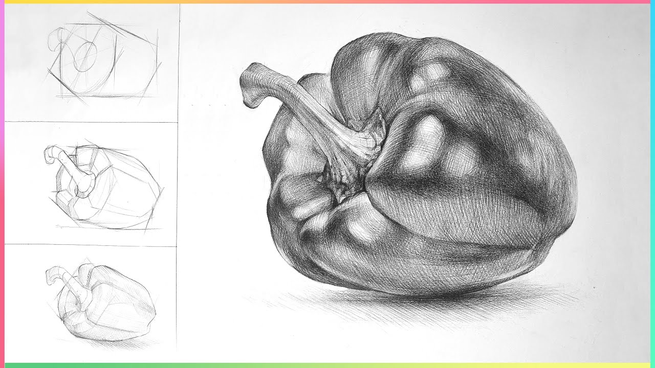 HOW TO DRAW PEPPER. Drawing of pepper with a simple pencil - YouTube