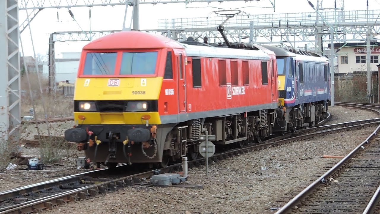 DB 90036 & Scotrail 90024 on 0A06 Crewe IEMD to Wembley at Crewe 19/2 ...