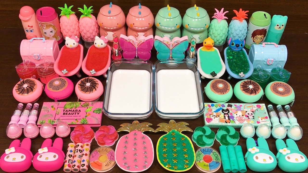 PINK vs MINT ! Mixing Random into GLOSSY Slime ! Satisfying Slime Video ...