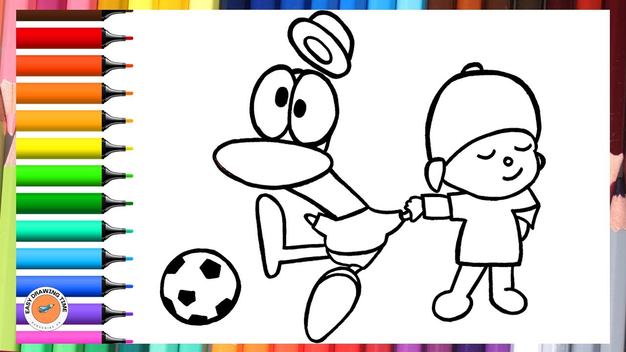 How To Draw And Color To Pocoyo And Pato Playing Football Soccer🦢🦆⚽️ ...