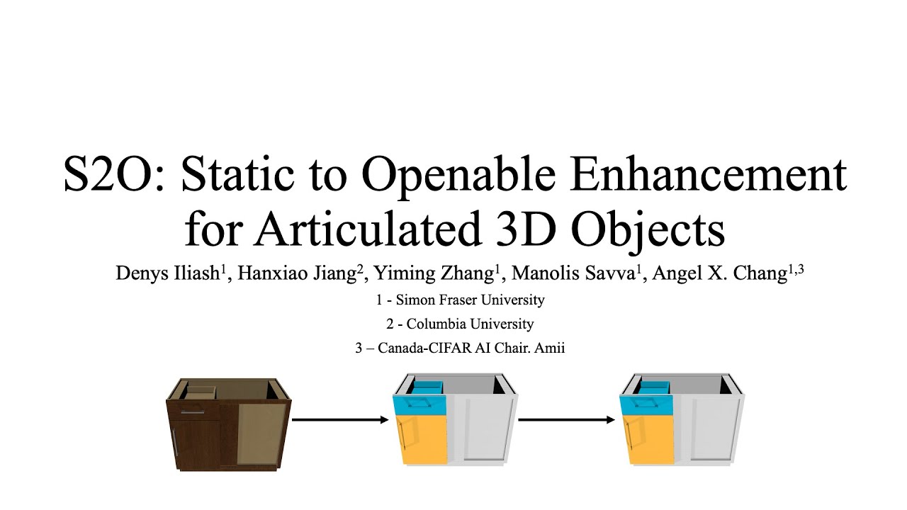 S2O: Static to Openable Enhancement for Articulated 3D Objects - YouTube