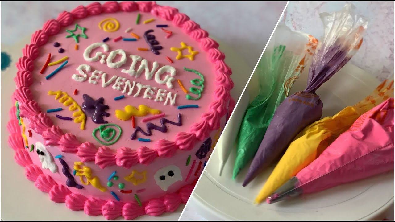 GOING SEVENTEEN Theme Cake Decorating Tutorial | Colorful Birthday Cake ...