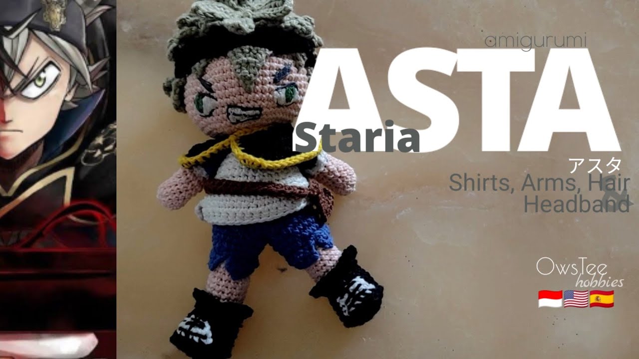 ASTA amigurumi (Black Clover) | Shirts, Arms, Hair & Headband | 🇮🇩🇺🇲🇪🇸 ...