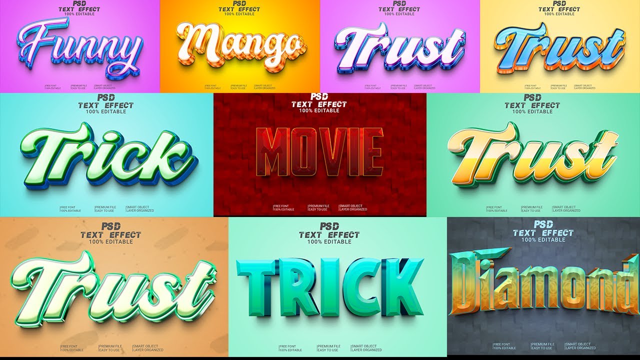 25+ 3D Text Effect Bundle in PSD Part 62 - YouTube