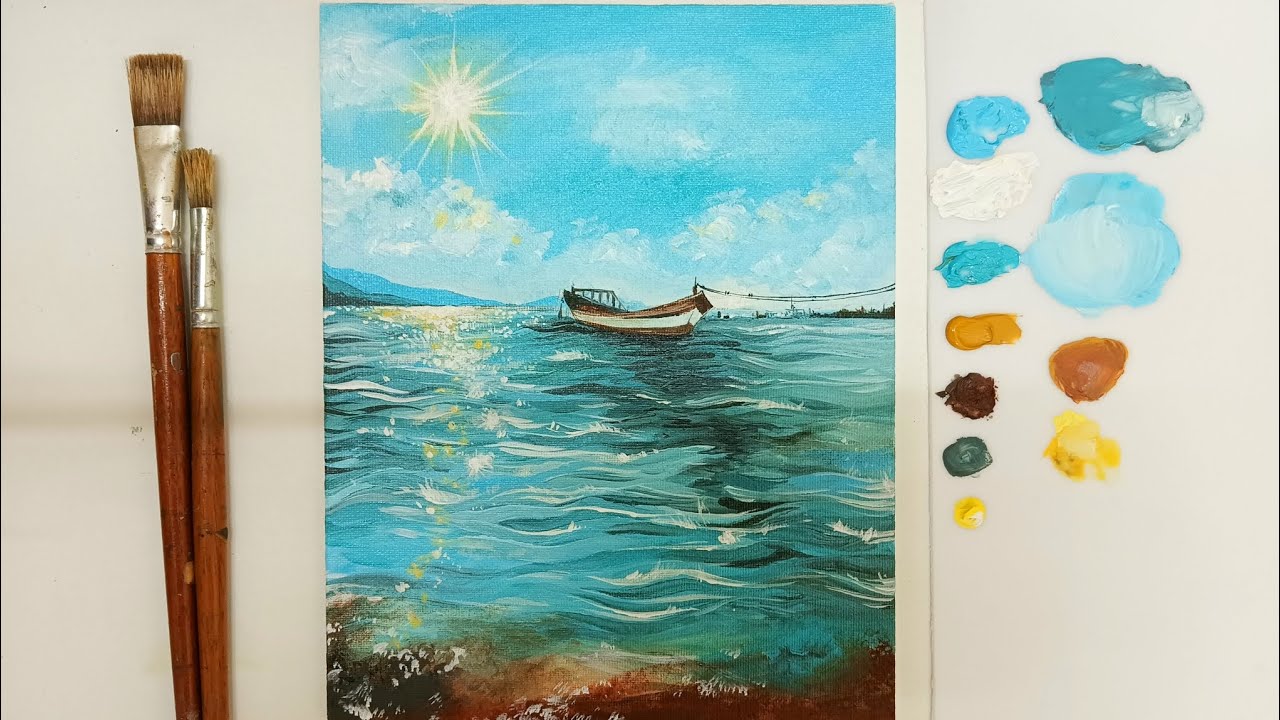 Blue sea waves/Acrylic painting/sea landscape painting tutorial - YouTube