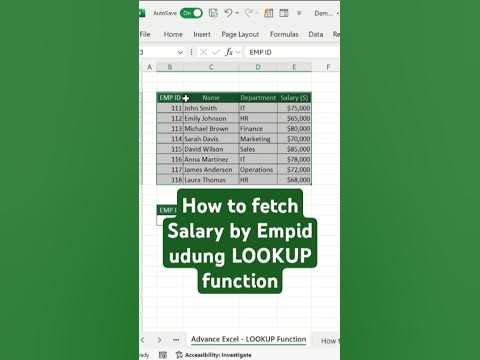Fetch salary by Empid using LOOKUP function. #excel #exceltips #exceltricks #shorts @kttrained ...