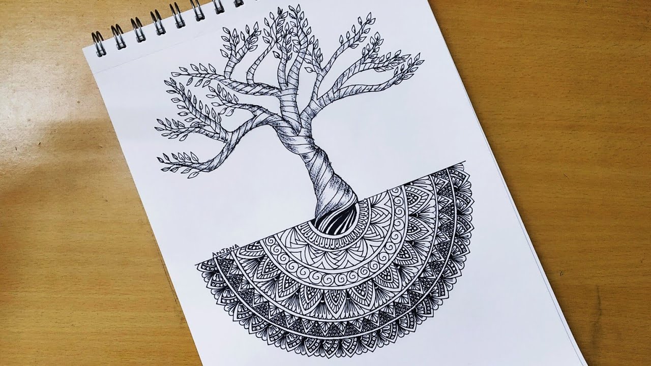 How to draw Mandala art of a tree | Environment day | Ozone day easy ...