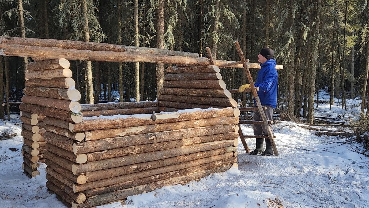 Building A Small Log Cabin Alone In The Woods | Episode 8 - YouTube