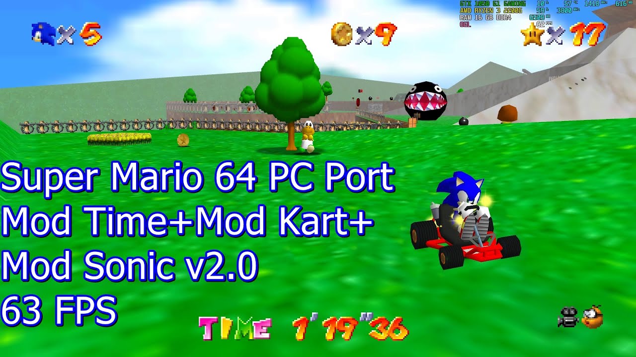 Super Mario 64 PC Port Mod Sonic Edition v2.0+Mod Kart v2.0+Mod Time ...