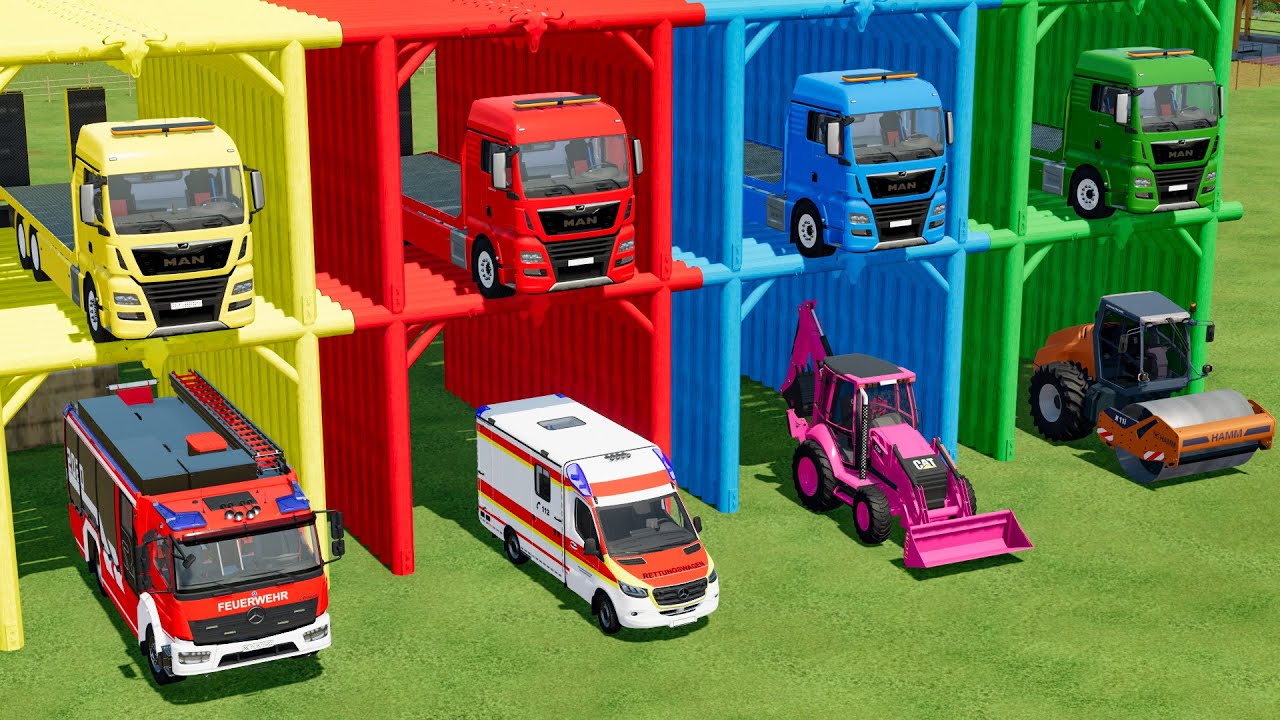 TRANSPORT OF COLORS ! FIRE DEPERMANT , AMBULANCE CARS , PINK LOADER ...