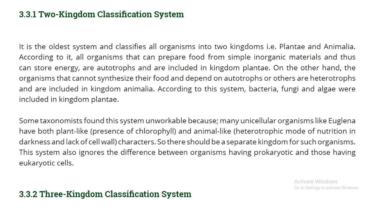 9TH BIOLOGY CHP#3 LEC#7 TOPIC TWO KINGDOM CLASSIFICATION SYSTEM - YouTube