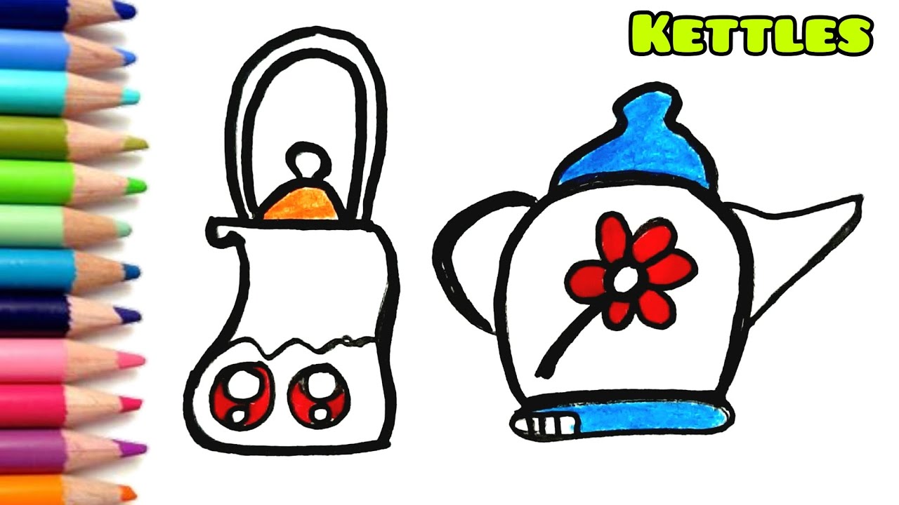 HOW TO DRAW a Kettles VERY SIMPLE for Kids 🍄🍏 Easy way FOR KIDS DRAWING ...