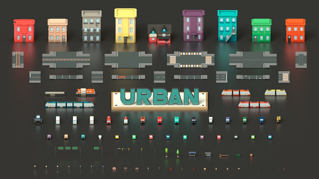 Low Poly Simple Urban City 3D Asset Pack — Asset Overview | Cinema 4D | CGTrader 3D Model ...