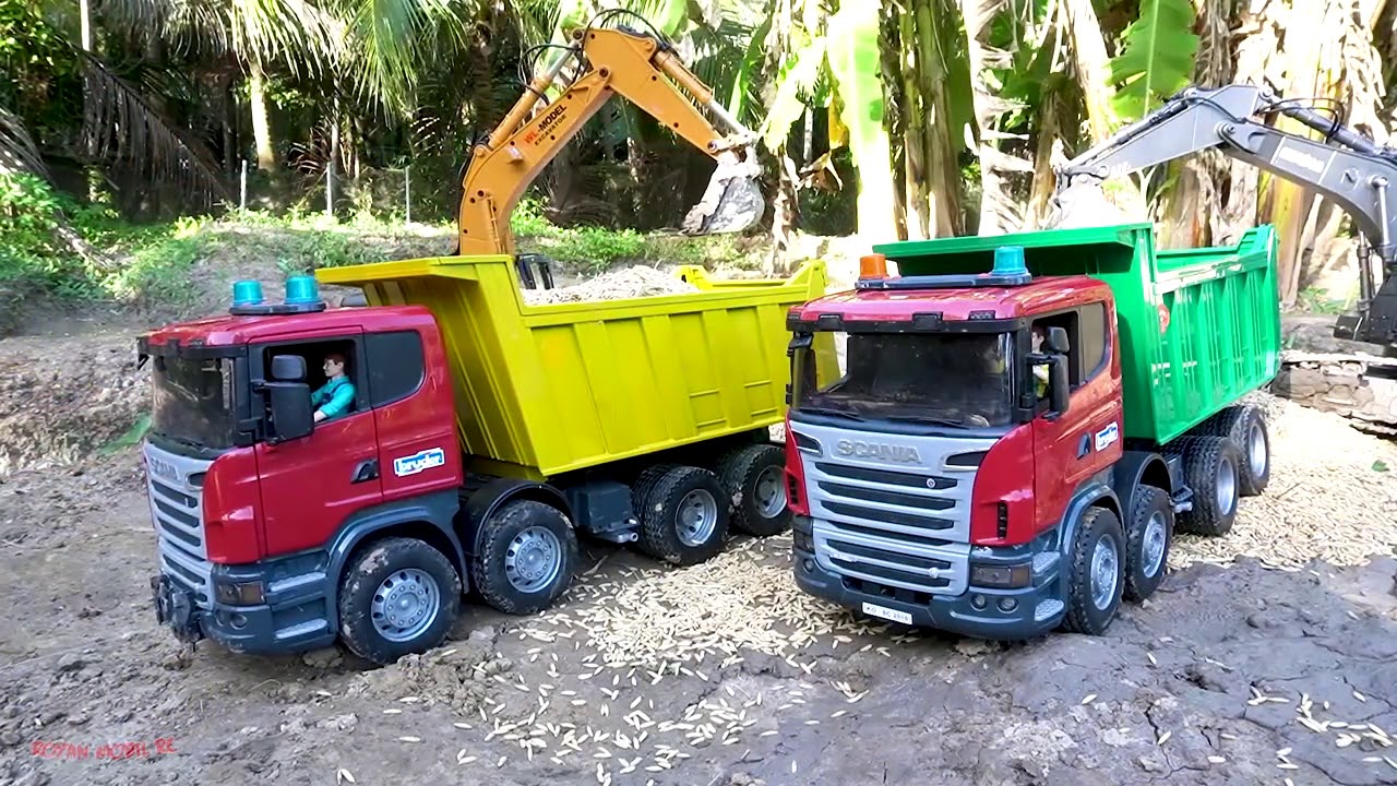 TRUK MAINAN || MOBIL TRUK TRONTON HD MUAT PADI-LOADER EXCAVATOR RC.mp4 ...