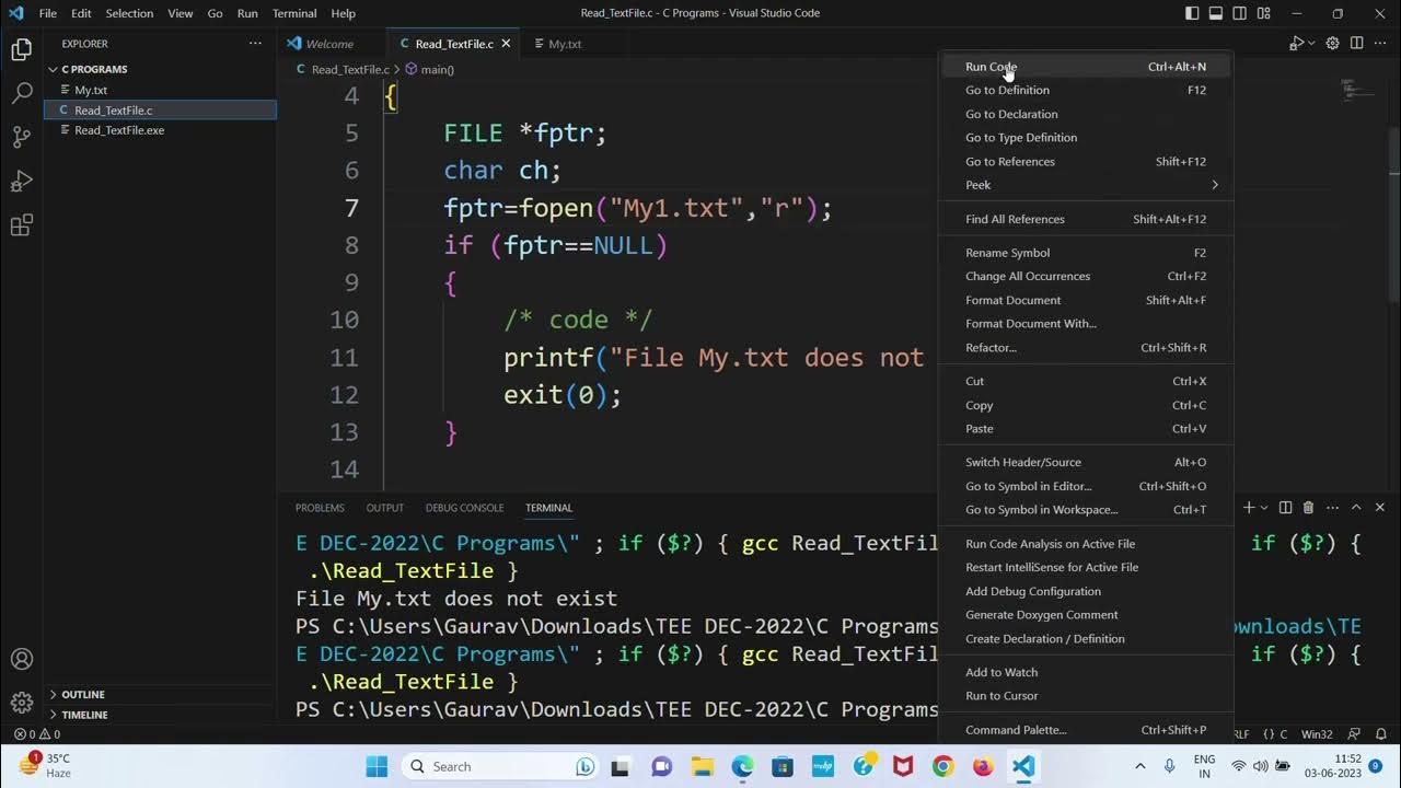 MCS-011 5c | Write C program to open an existing file “My.TXT” and read its content and display ...