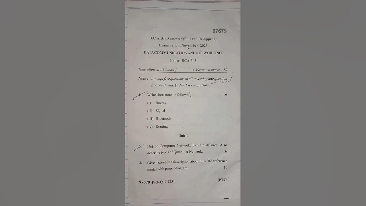 Data Communication and Networking BCA 5th semester question paper Nov ...