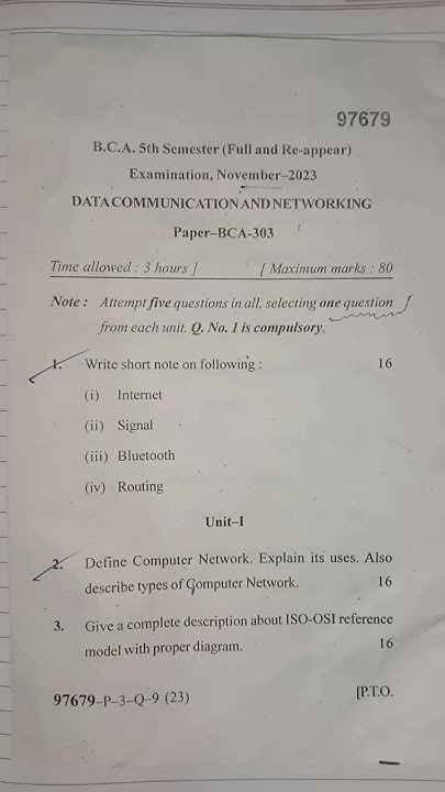 Data Communication and Networking BCA 5th semester question paper Nov ...