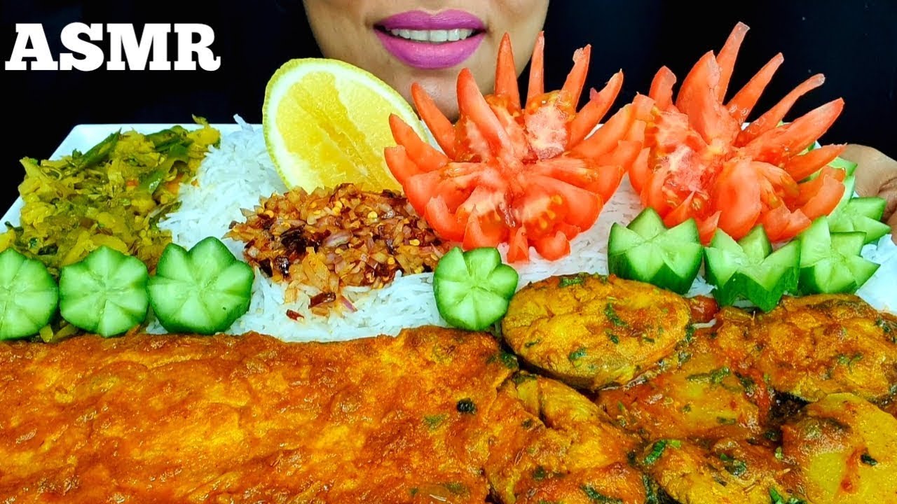 ASMR:SPICY BARRACUDA FISH VHUNA,SPICY EGG FRY VHUNA,MIXED VEGETABLES ...