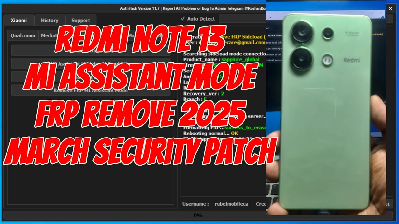 Redmi note 13 frp remove via mi assistant mode - YouTube