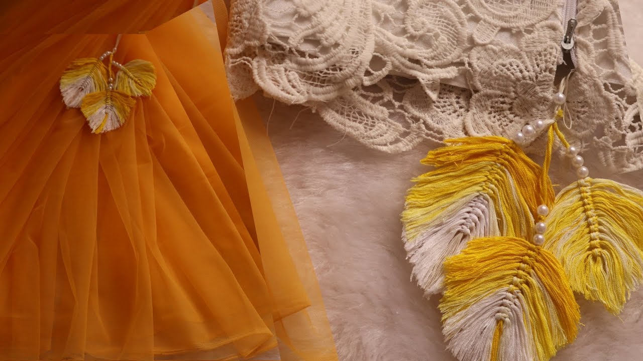Yellow feather latkan using only threads || feather tassels - YouTube