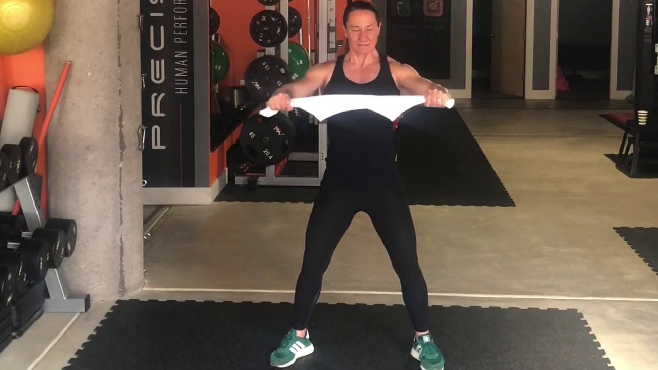 Towel pull isometric with shoulder flexion - YouTube