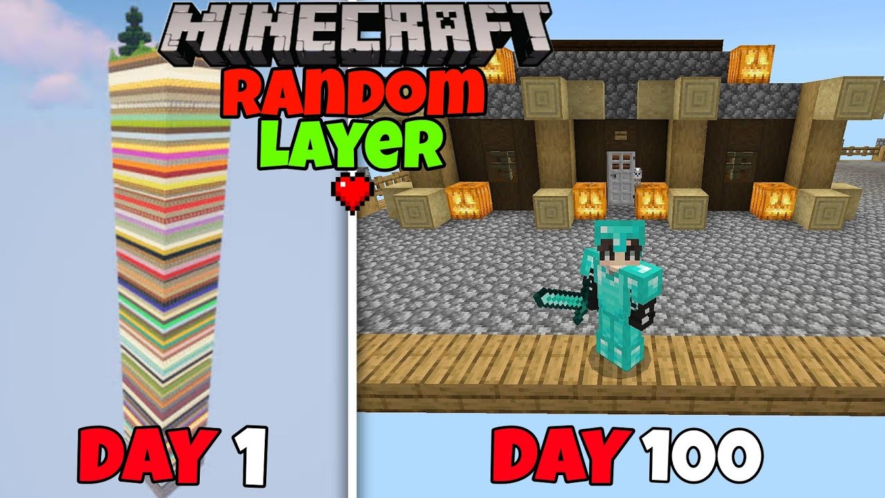 I Survived 100 Days In One Chunk 100 Random layer || 100 Days challenge ...