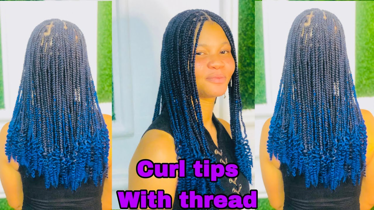 How to curl hair with thread/ Medium size box braid with curly end ...