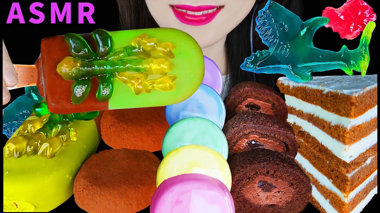 ASMR HERSHEY'S CHOCOLATE ICE CREAM, RAINBOW COTTON CANDY, SHARK JELLO ...