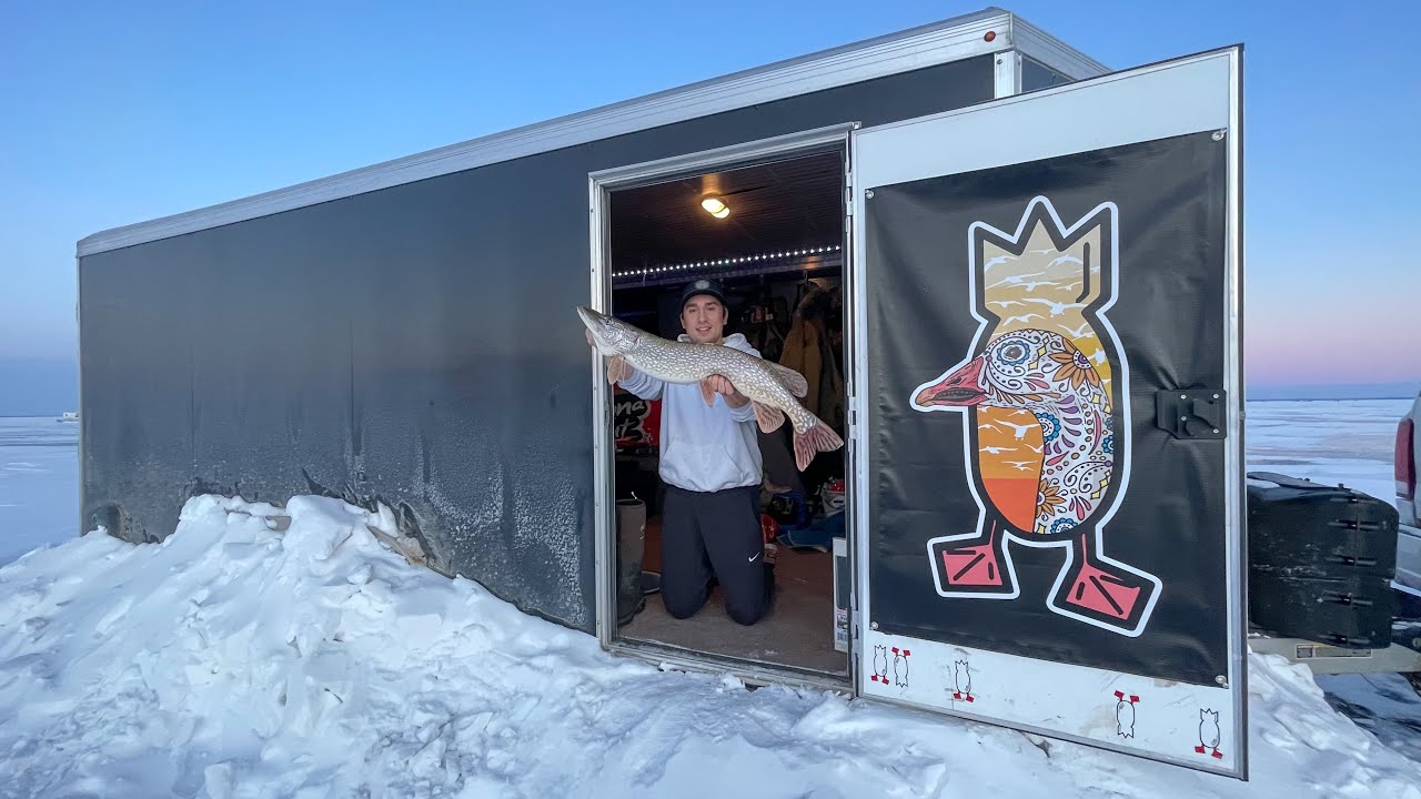 Ice Fishing In HOMEMADE ICE SHACK (MASSIVE PIKE) - YouTube