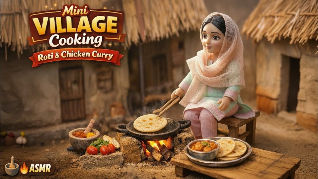 Miniature Village Doll Cooking Roti & Chicken Curry | Tiny miniature ...