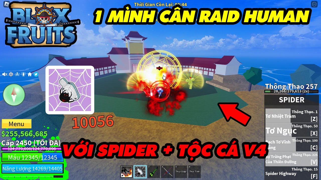 Thử 1 Mình Cân Raid Human Với Trái Spider + Tộc Cá V4 || Blox Fruits ...