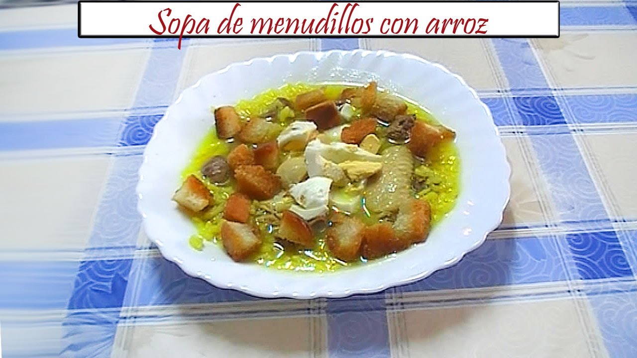 Sopa de menudillos con arroz y picatostes | Receta de Cocina en Familia ...