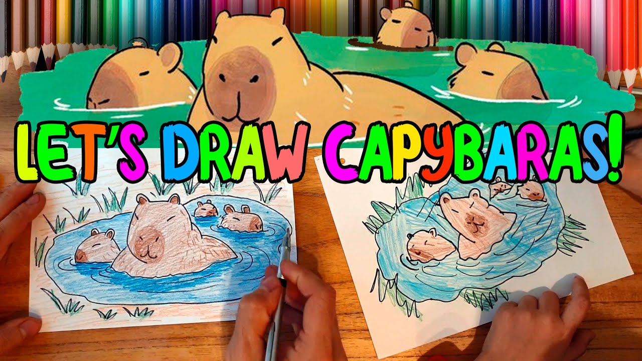 How to Draw a Family of Capybaras Chilling in a Pond – Easy and Fun ...
