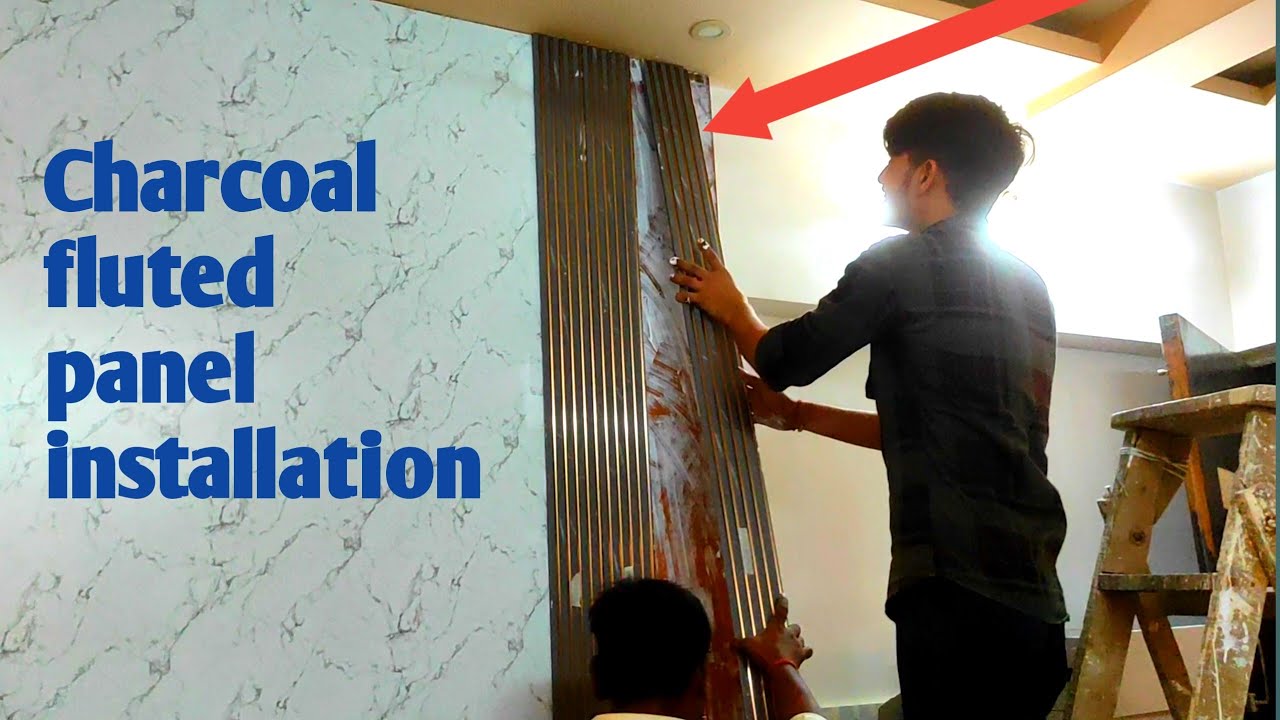 Charcoal fluted panel installation in TV UNIT | How to install charcoal ...