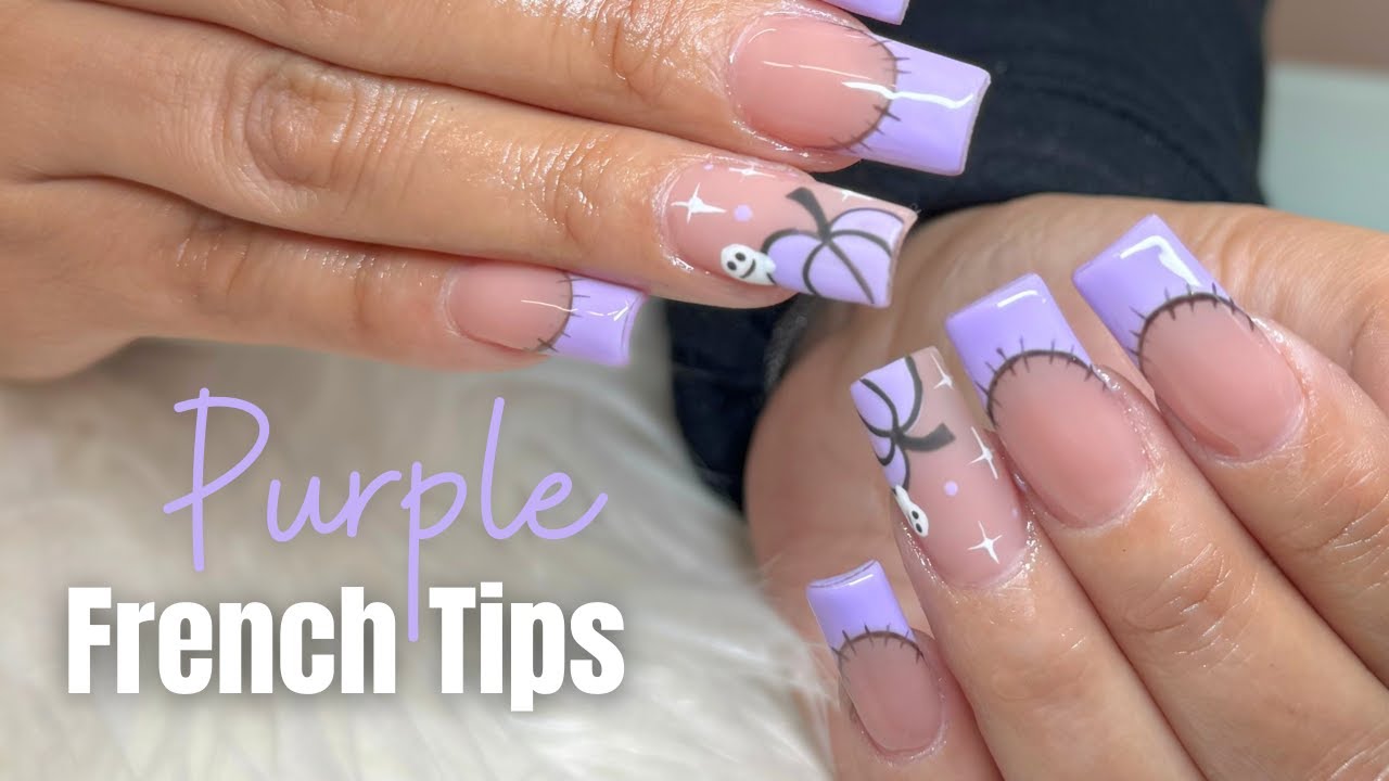 Purple French Tips | Acrylic Nails Tutorial - YouTube