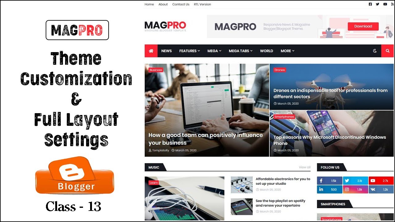 Magpro theme customization & full layout settings | customize blogger ...