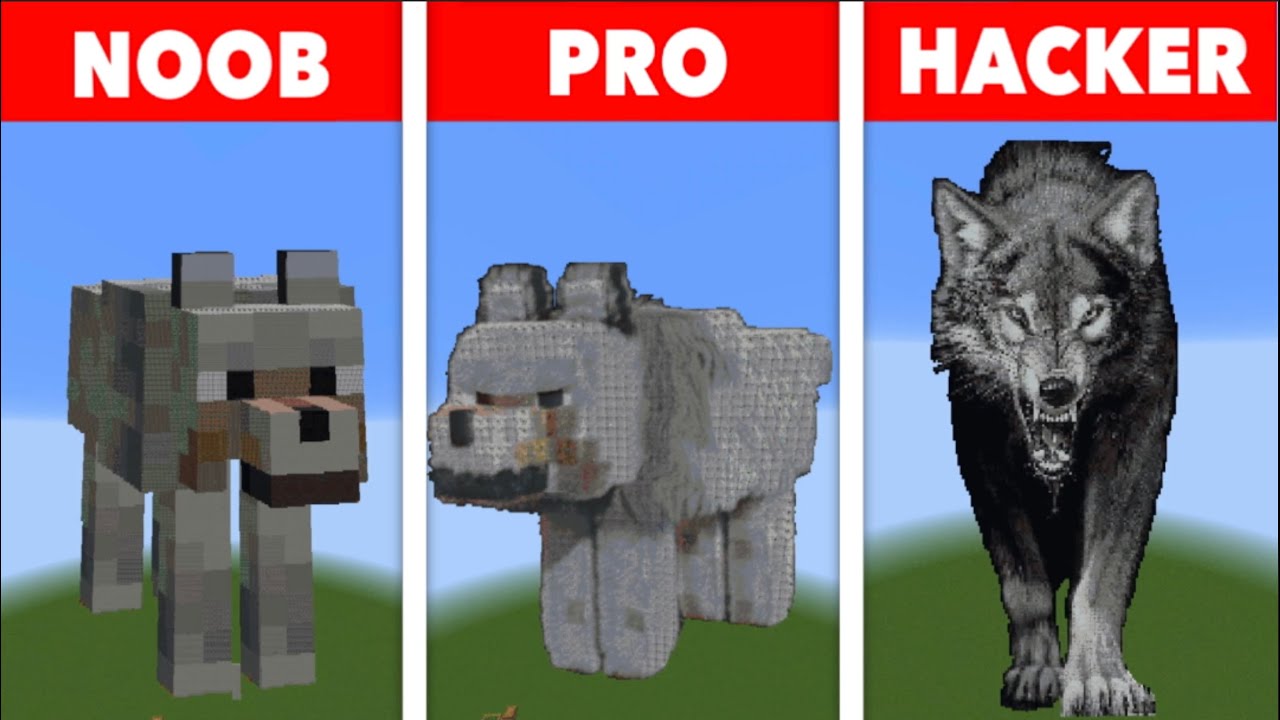 NOOB VS PRO VS HACKER Minecraft Pixel art wolf - YouTube