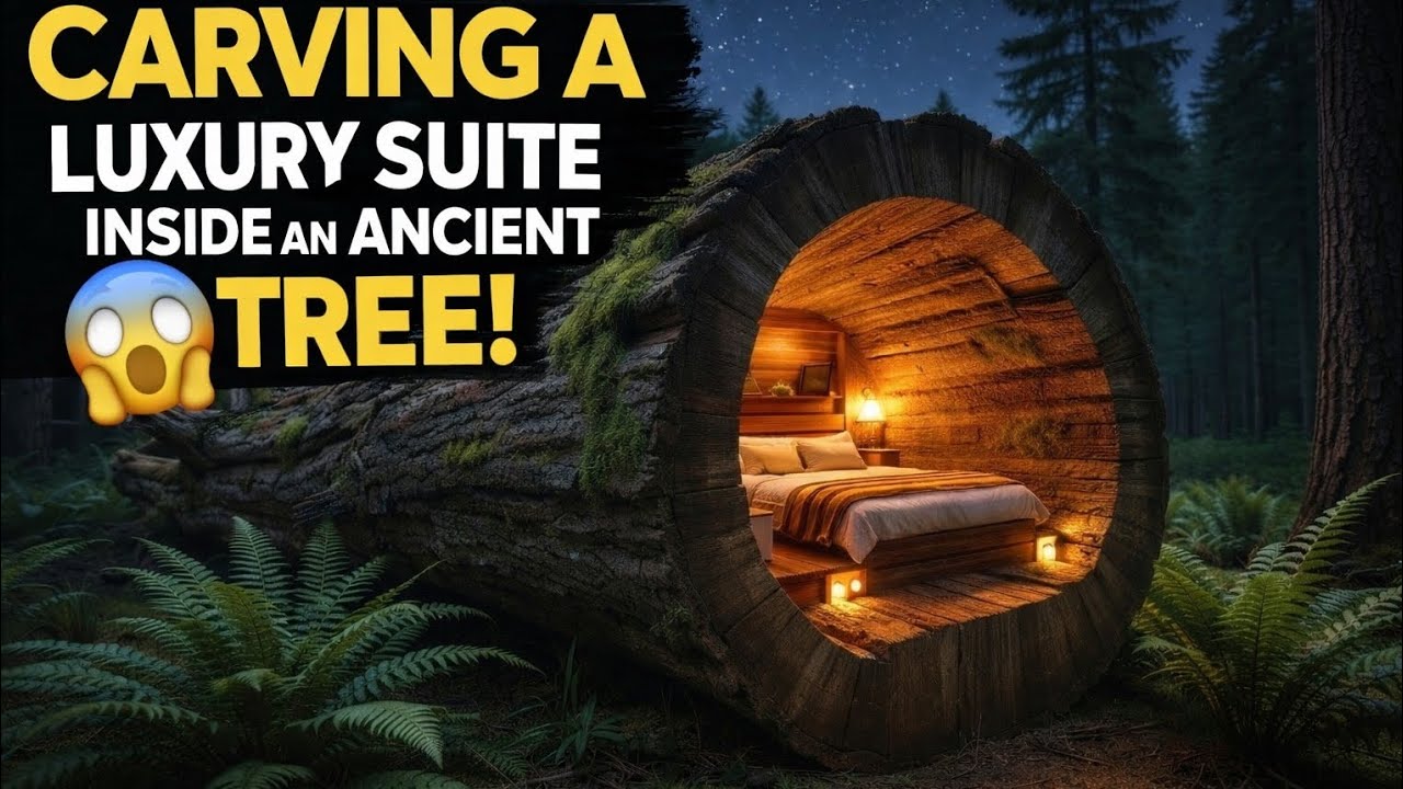 Carving a Luxury Suite Inside a Huge Ancient Tree Log | ASMR Build ...