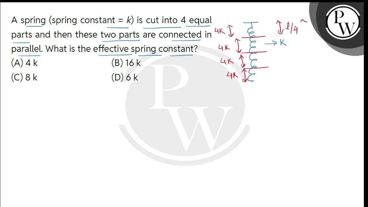 A spring (spring constant = k) is cut into 4 equal parts and then these ...
