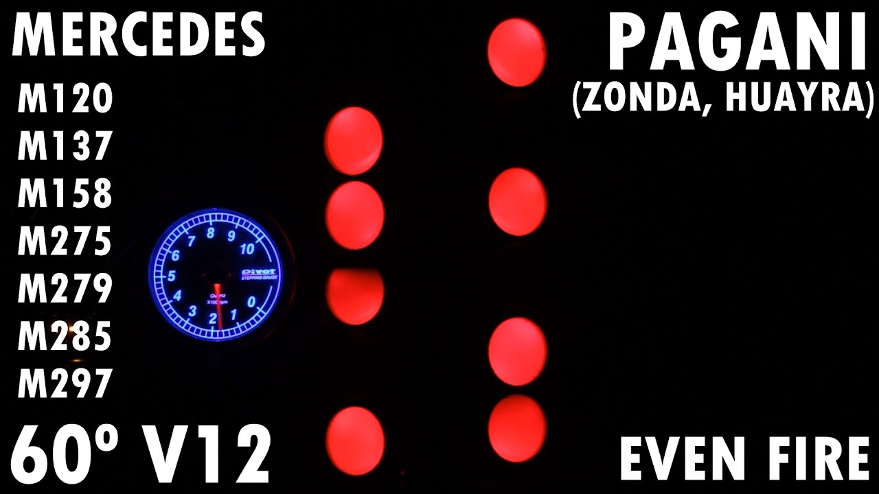 Mercedes/Pagani 60º V12 firing order audiovisual demo (even fire) 1 12 ...