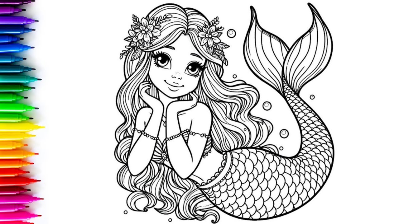 Beautiful Mermaid Drawing for kids, Painting & Coloring for kids ...