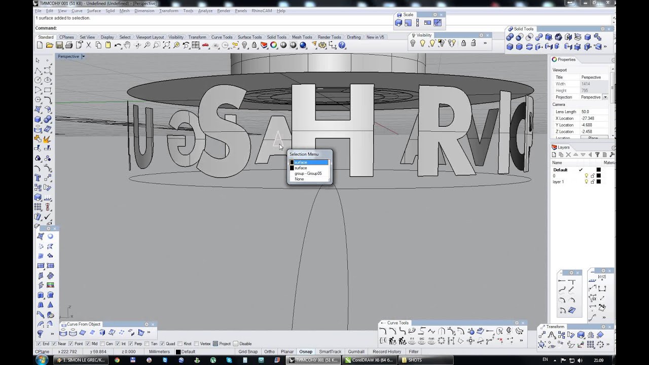 Rhino 5 - Make letter a round. - YouTube
