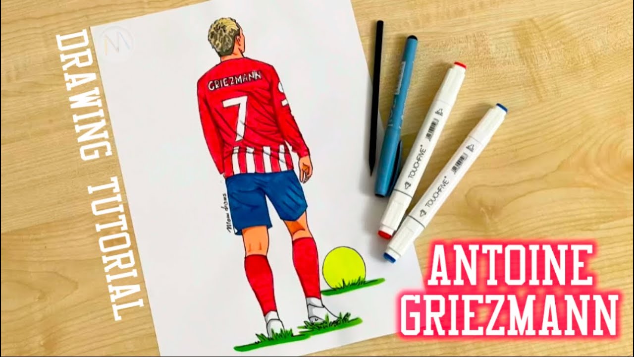 How to draw a soccer player Griezmann / Antoine Griezmann / Atlético ...