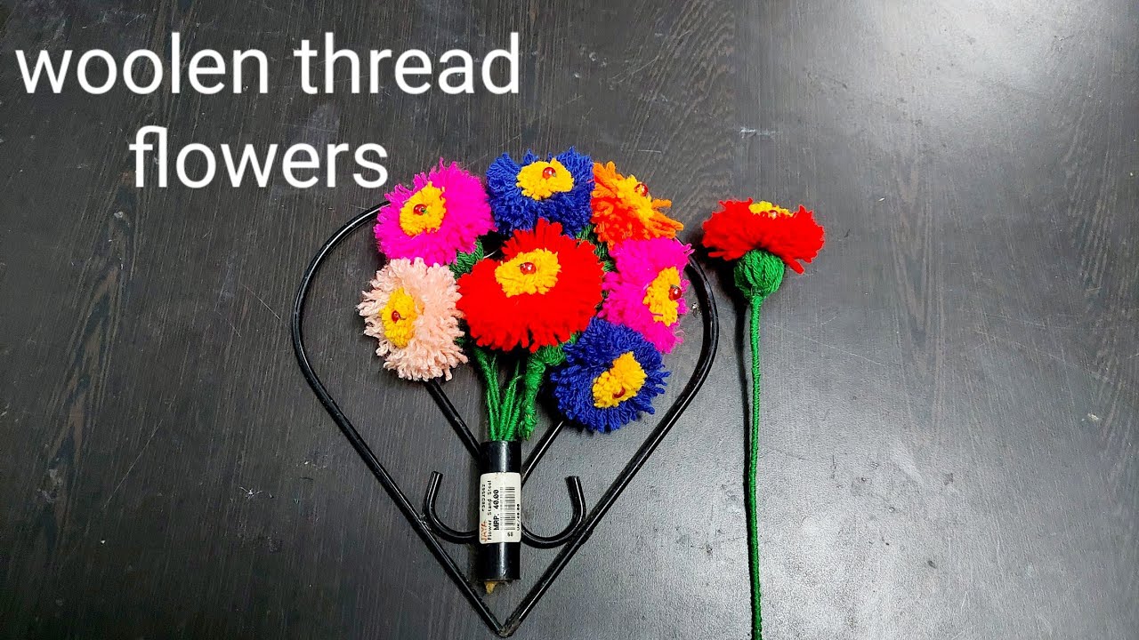 DIY woolen thread flowers craft in tamil/ home decor idea /@cooking and ...